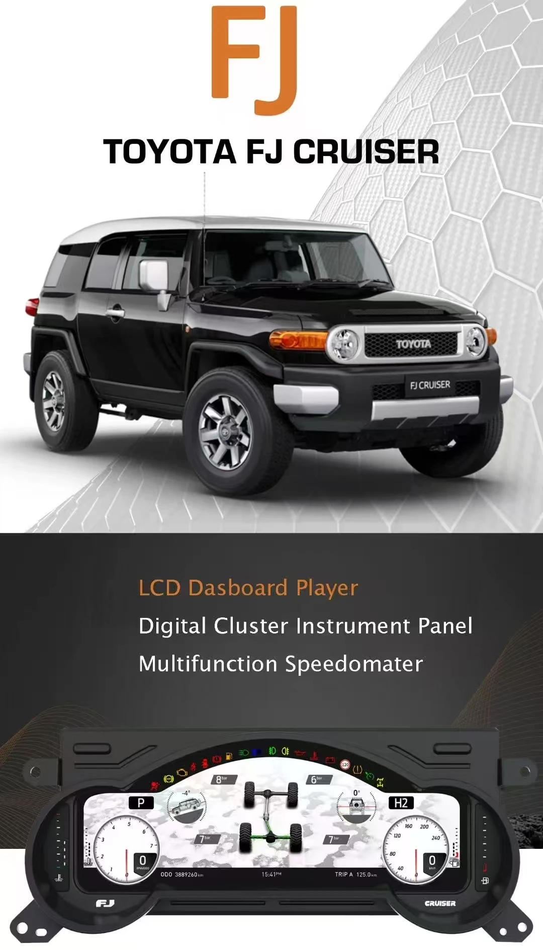 12.3" LCD Digital Dashboard Cluster For TOYOTA FJ LAND CRUISER 2007 ...