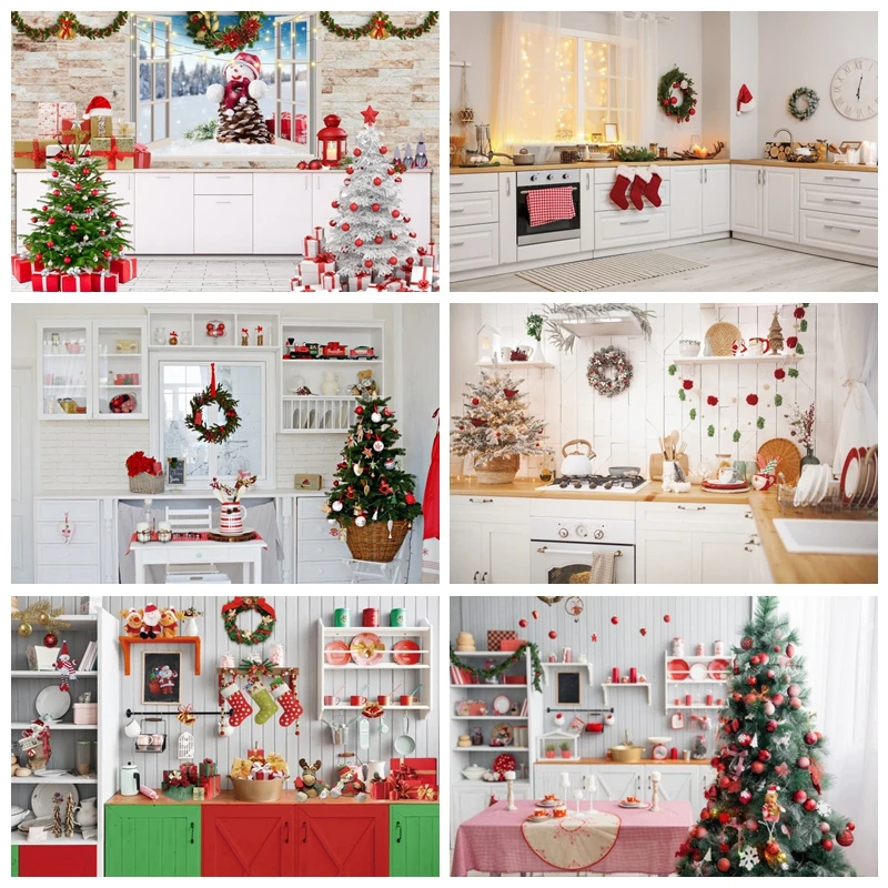 Christmas-Kitchen-Photography-Backdrop-Cupboard-Xmas-Tree-Family ...