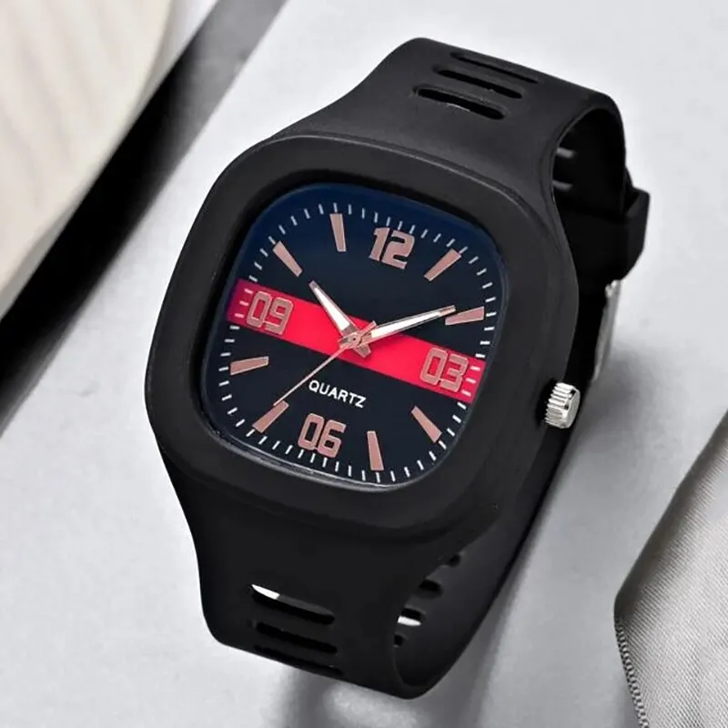 Fashion-Studant-Black-Band-Sport-Quartz-Watches-Men-Women-Square ...