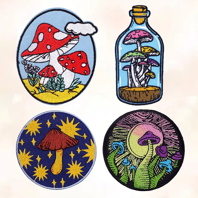 4PCS-Mushroom-Patch-Iron-On-Patches-On-Clothes-Cartoon-Embroidered ...
