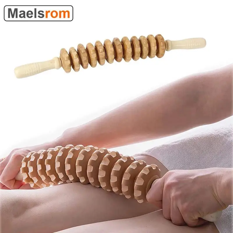 12 wheel Wood Therapy Roller Stick Massage Tool, Curved Designed ...