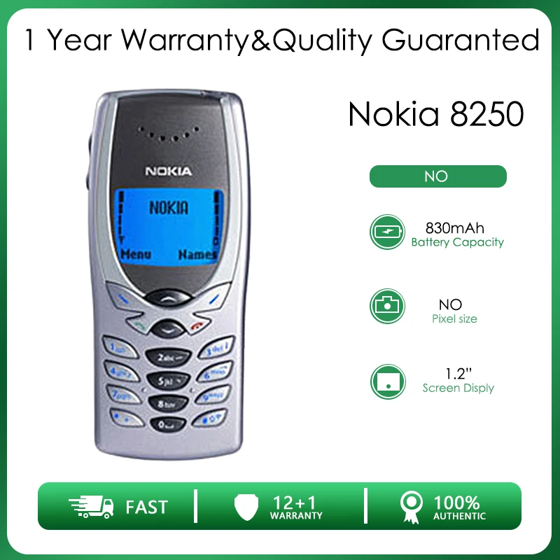 Nokia 8250 Original Unlocked GSM 900 / 1800 1.2 inch Removable Li Ion ...