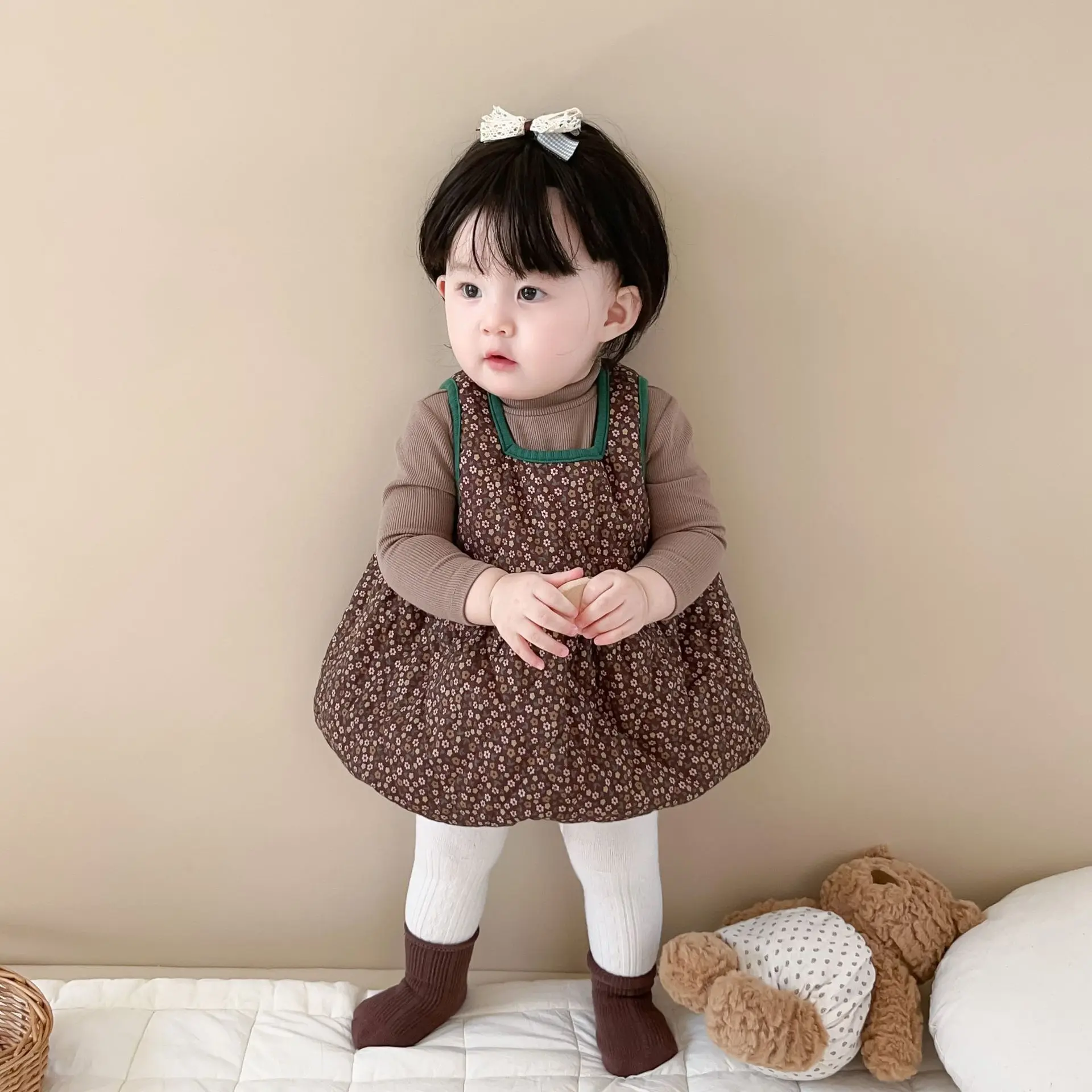 2024-Winter-New-Baby-Girl-Sleeveless-Strap-Dress-Plus-Velvet-Thick ...