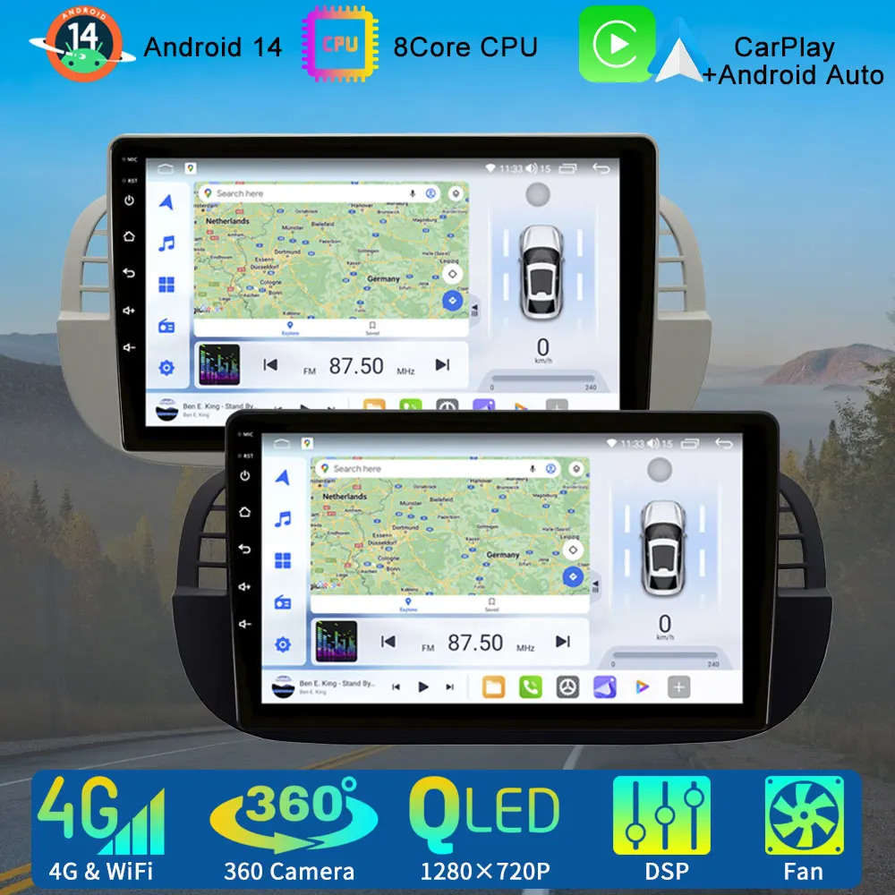 For Fiat 500 500C 500E 2007-2016 9" Car radio Carplay & Android Auto ...