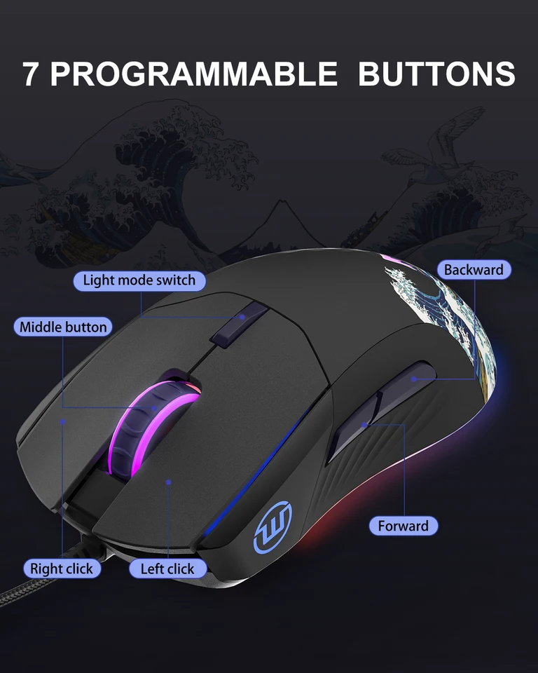 Gaming Mouse Wired COSTOM G705 Wired Gaming Mouse White, RGB Backlit PC ...