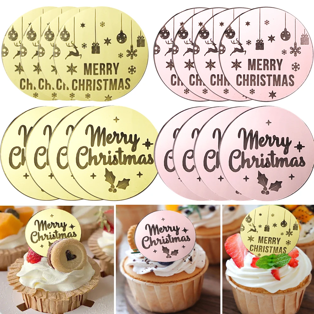 Merry Christmas Cake Topper Acrylic Round Toppers Gold Silver Rose Gold ...