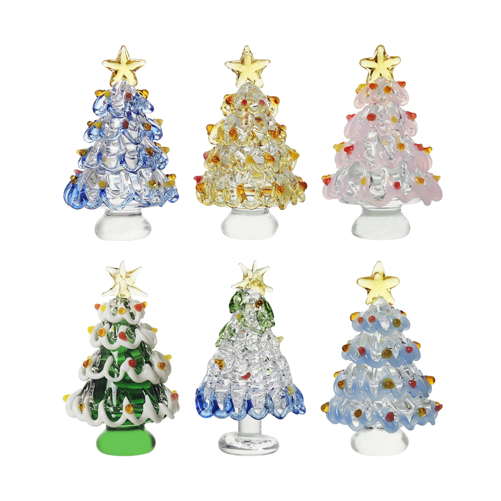 Mini Color Crystal Christmas Tree Figurine Collectible Handmade Blown ...