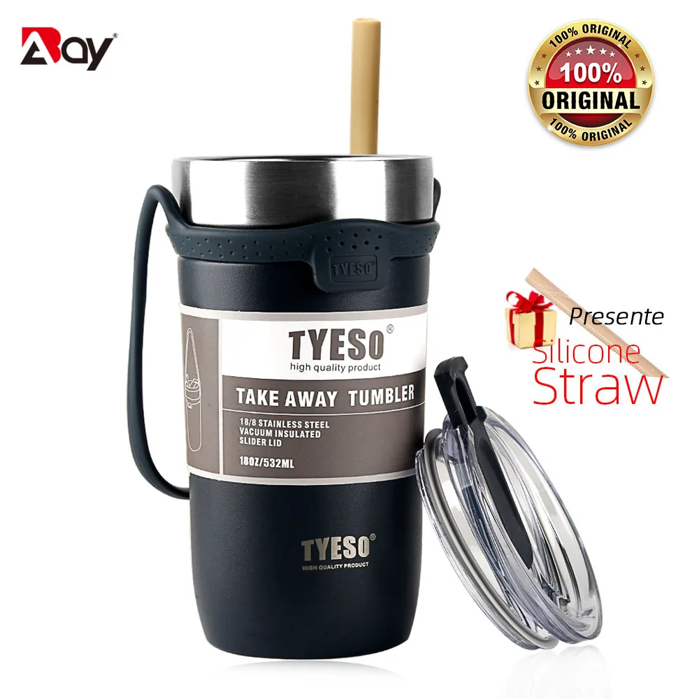 TYESO Cup Thermal Coffee Mug Stainless Steel Thermos Bottle with Straw ...