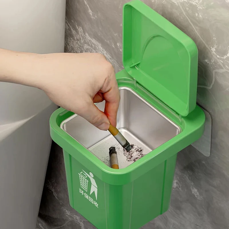 Stainless Steel Wall-hanging Ashtray With Lid Trash Can-shaped Bathroom ...