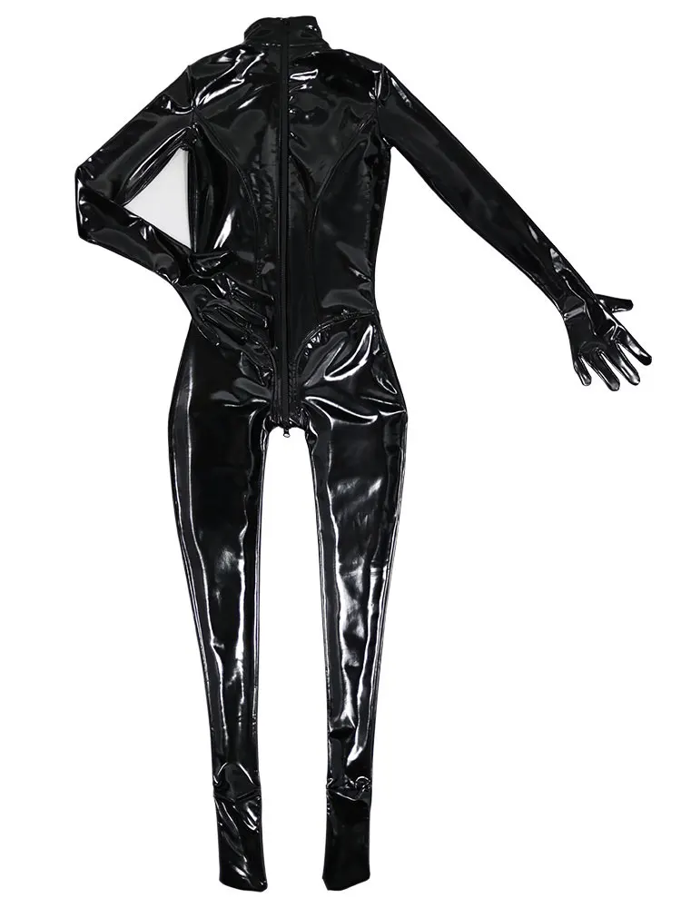 Fashion Full Body Jumpsuit Women's Latex Ammonia Sexy PU Shiny Bodysuit ...