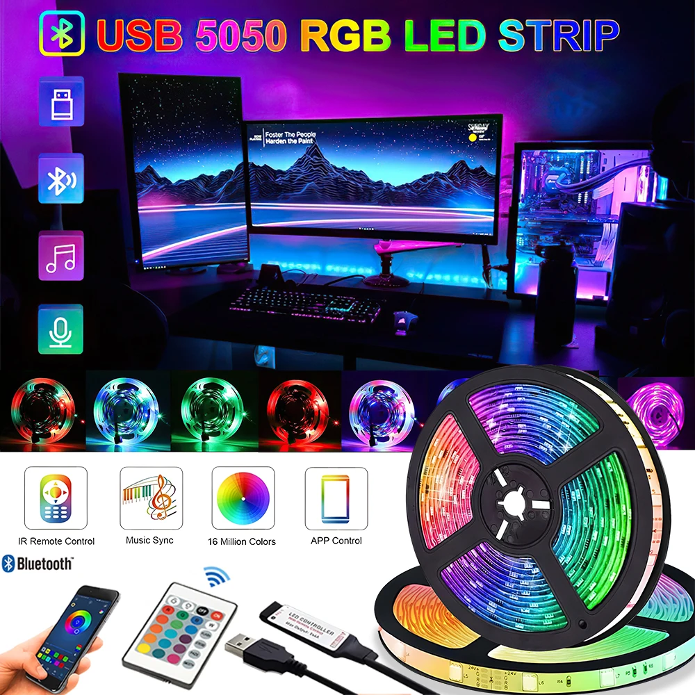 10M-5M-Led-Strip-Lights-RGB-Led-Tape-Infrared-Bluetooth-Control-Luces ...