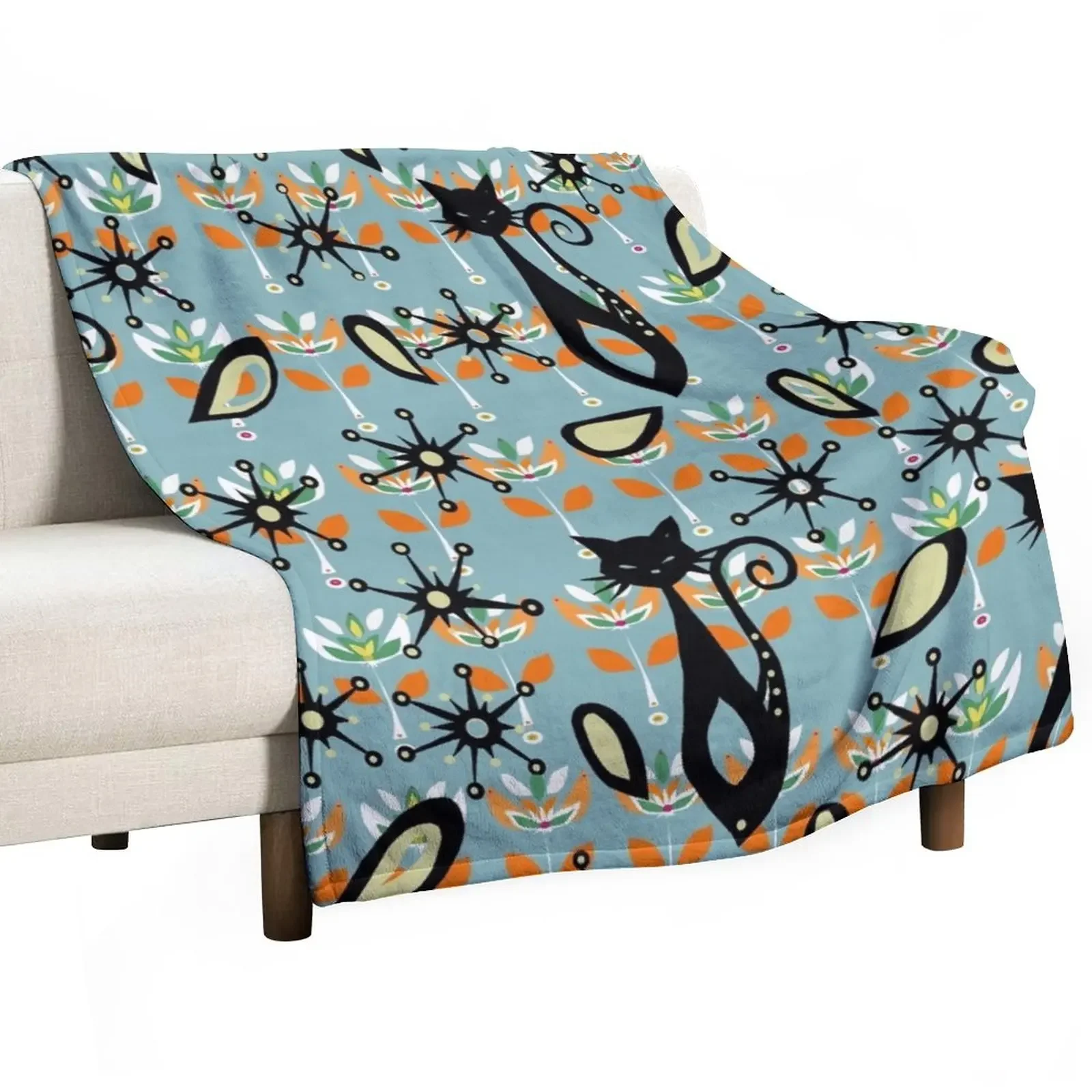 New-Atomic-cat-mid-century-modern-Throw-Blanket-Plaid-on-the-sofa-Nap ...