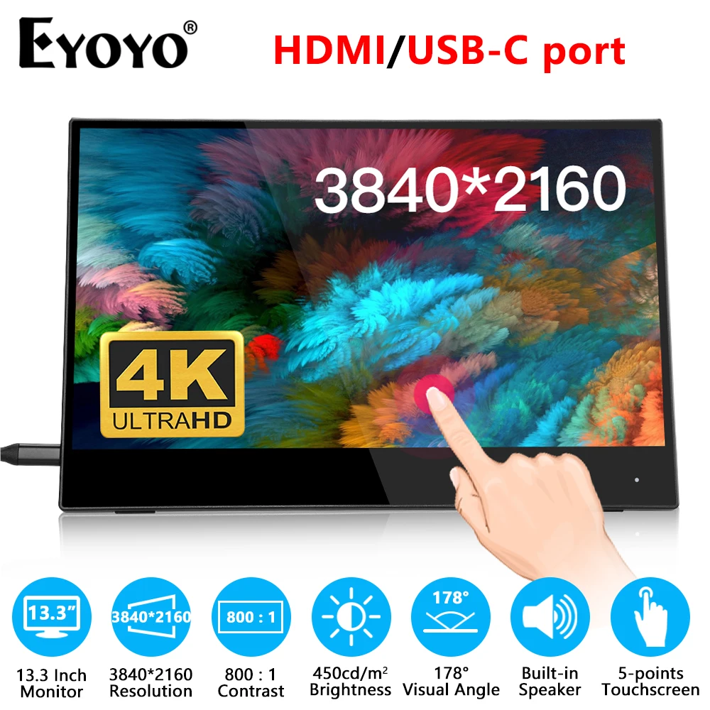 Eyoyo-13-3-Polegada-monitor-port-til-do-jogo-do-painel-de-toque-3840 ...