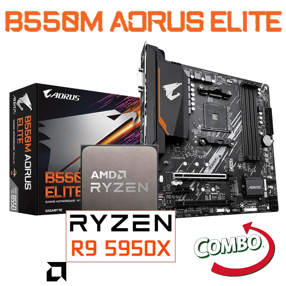 5950X CPU 콤보 DDR4 기가바이트 B550M AORUS ELITE AM4 마더보드 + AMD RYZEN 9 5950X ...