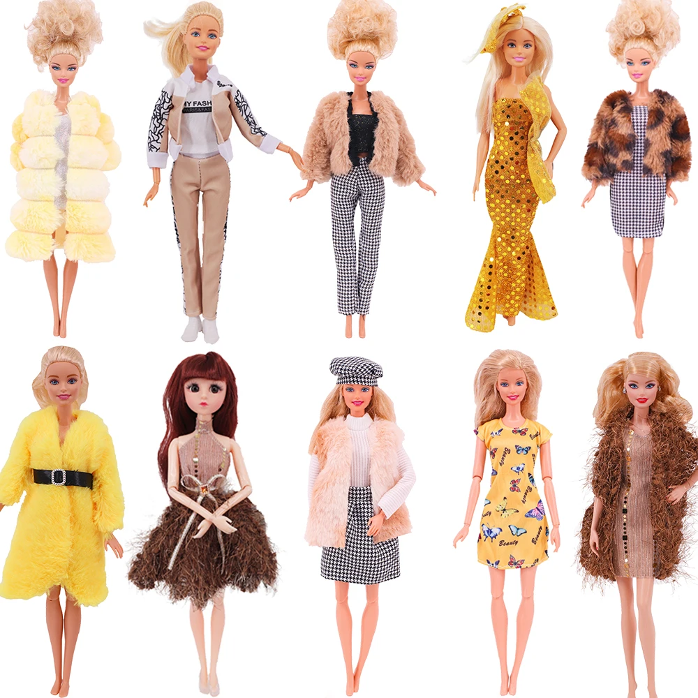 Mu-eca-de-Barbies-amarilla-ropa-marr-n-abrigo-de-moda-pantalones ...
