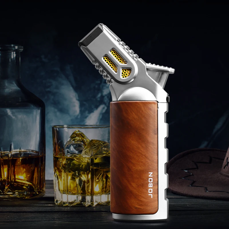 JOBON-Windproof Inflatable Cigar Lighter, Strong Four Blue Flame ...