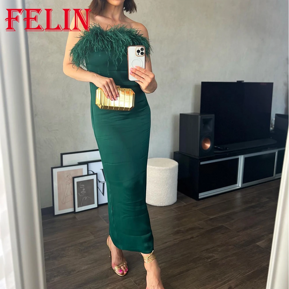 TRAF-vestido-verde-liso-con-plumas-para-mujer-traje-Sexy-de-fiesta ...