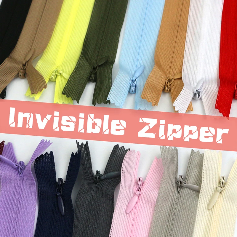 10pcs Long Invisible Zippers 3# 18/25/30/40/50/60cm Purple Orange Black ...