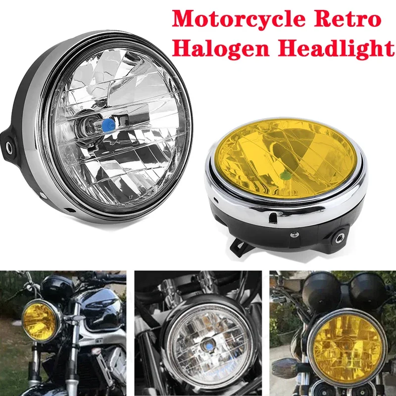 Faro delantero Retro transparente para motocicleta, faro redondo ...