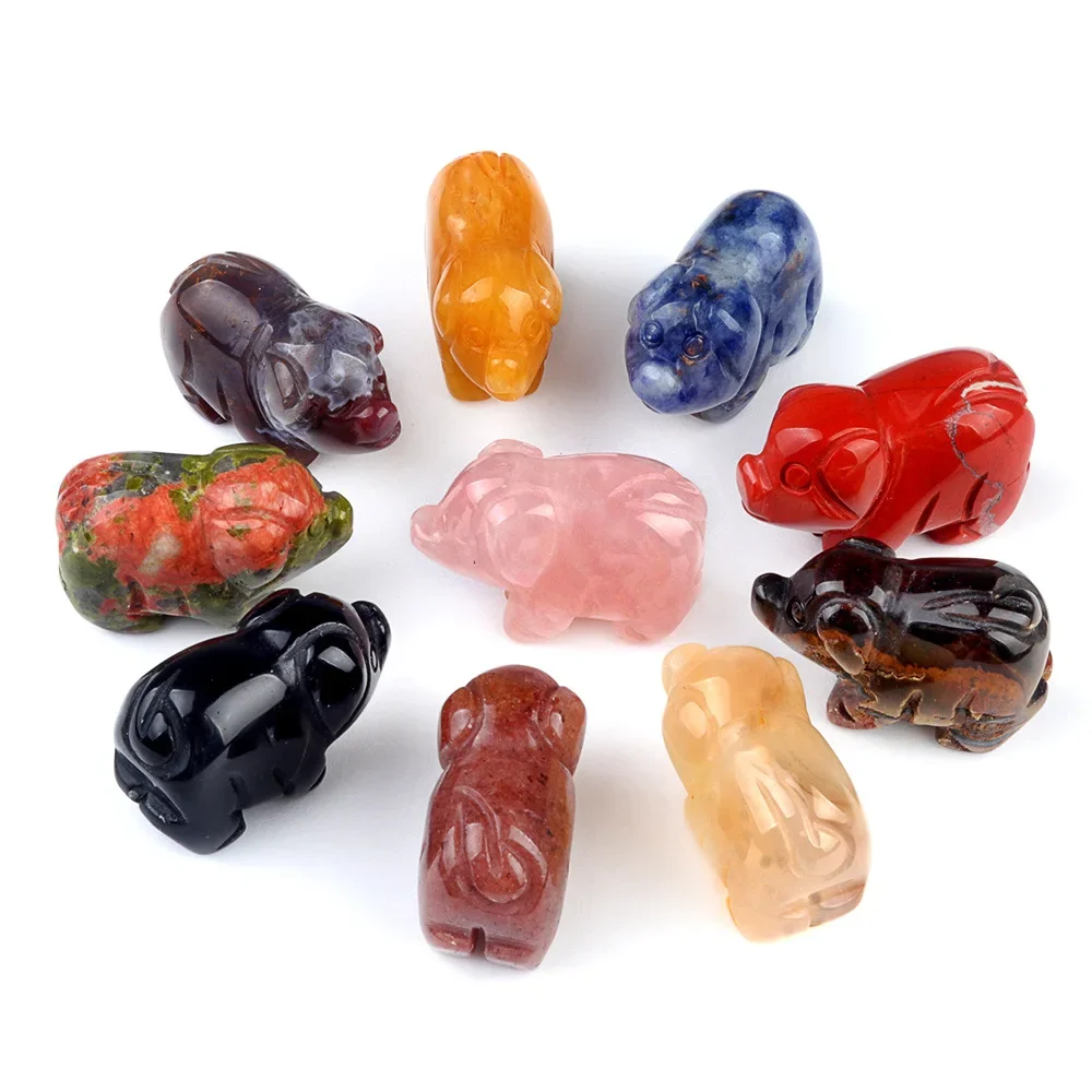 1 Inch Mini Size Natural Chakra Quartz Obsidian Pig Statue Ornaments ...