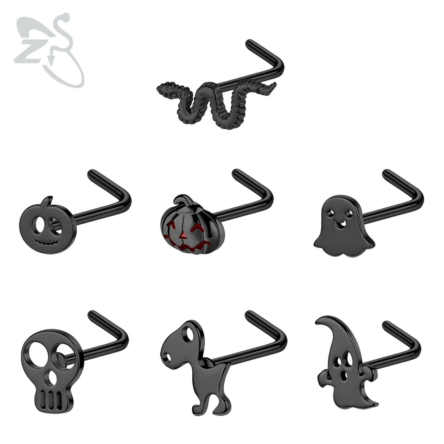 ZS-7pcs-lot-Punk-20G-Stainless-Steel-Nose-Stud-Black-Silver-Color ...