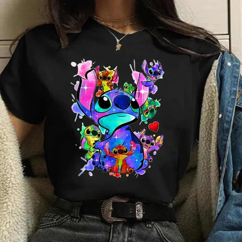 Camiseta gótica de Stitch de Disney para mujer, remera estampada de ...