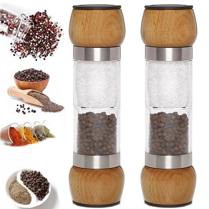 2-in-1 Salt Pepper Mill Wood Dual Pepper Grinder,Coarse Salt Grinder ...