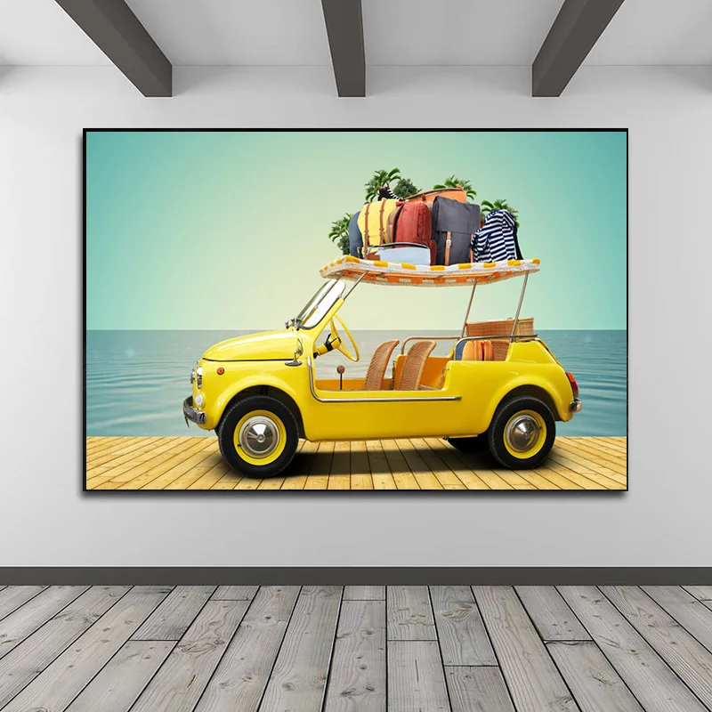Travel-Car-Yellow-Car-Sports-Car-Posters-and-Prints-Canvas-Paintings ...