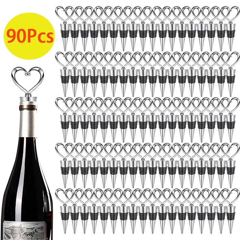 90Pcs-Heart-Wine-Stoppers-Wedding-Bridal-Favor-for-Guests-Silver-Heart ...