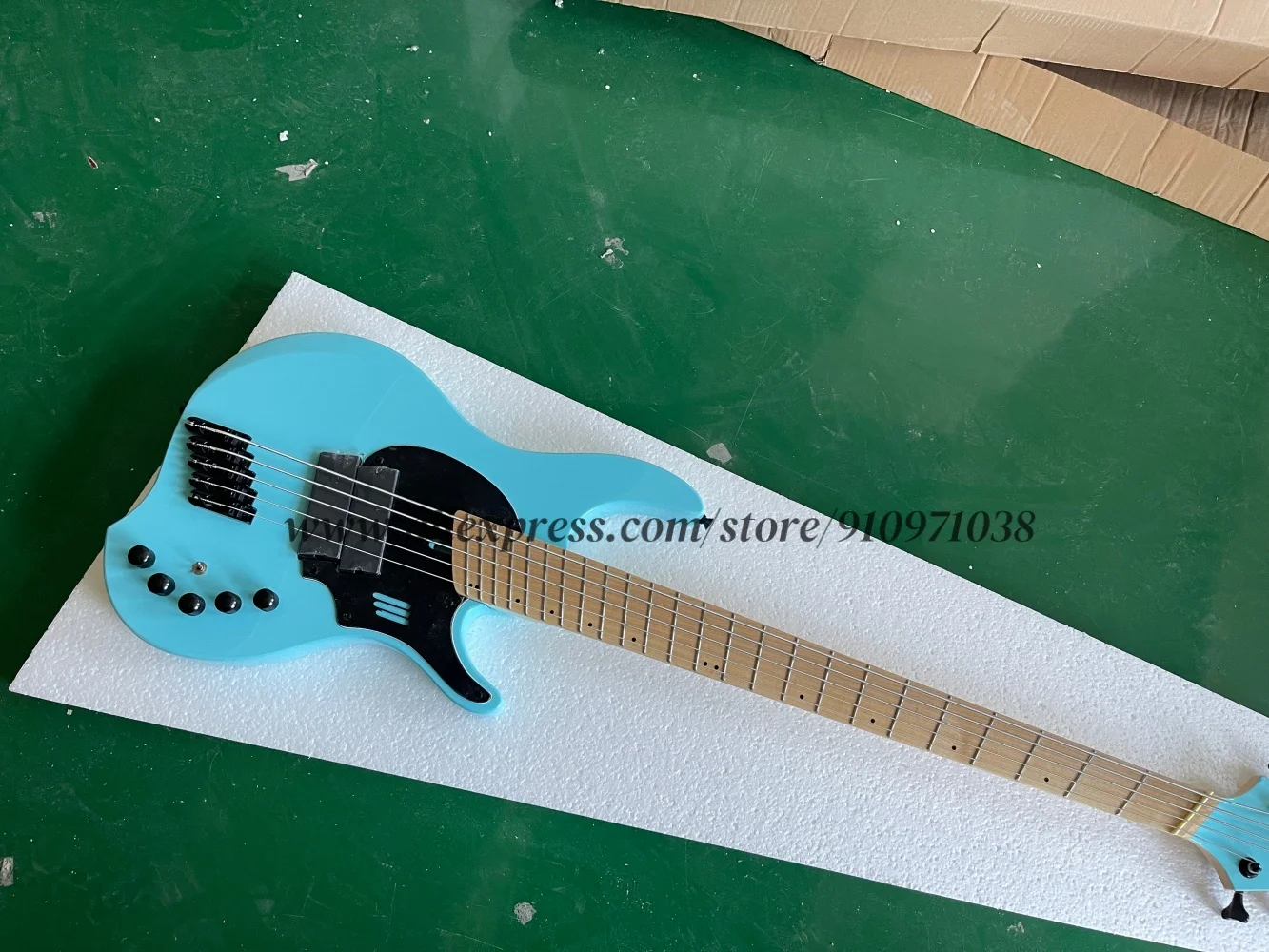 Blue bass, 5-string DingW bass, fixed bridge, solid wood body, maple ...