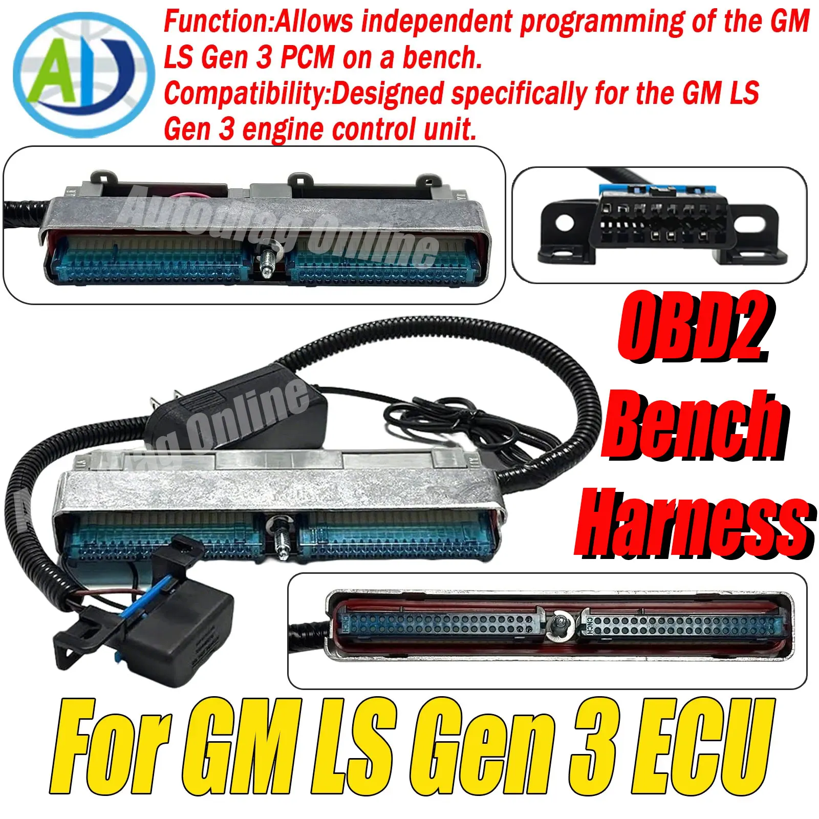 OBD2 Bench Harness For GM Chevy LS Gen3 with Power Supply Cable Bench ...