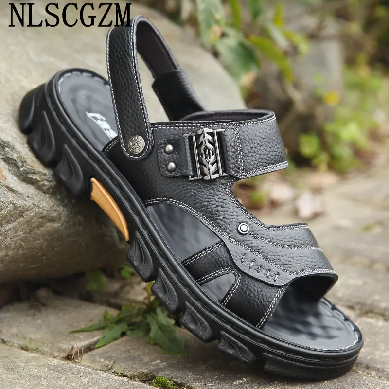 Genuine-Leather-Shoes-for-Men-Luxury-Sandals-Barefoot-Shoes-Sandals-for ...