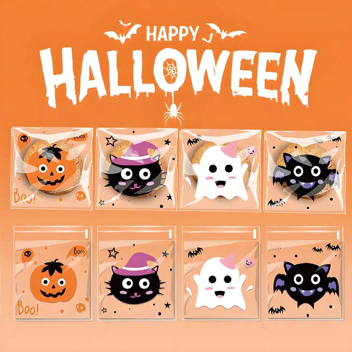 100pcs-Halloween-Cat-Pumpkin-Ghost-Ziplock-Bag-Happy-Halloween-Party ...