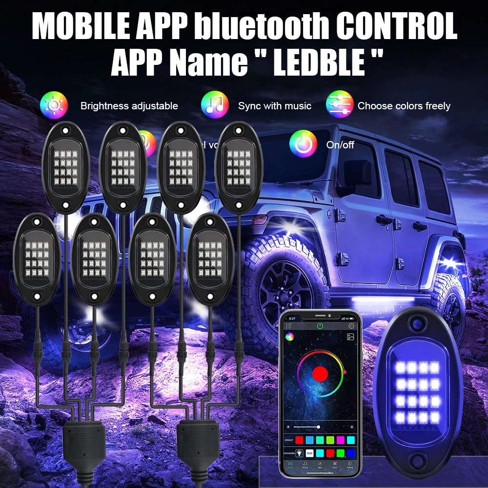 RGB-LED-kaya-lamba-8-bakla-renkli-Neon-Underglow-ayd-nlatma-kiti-araba ...