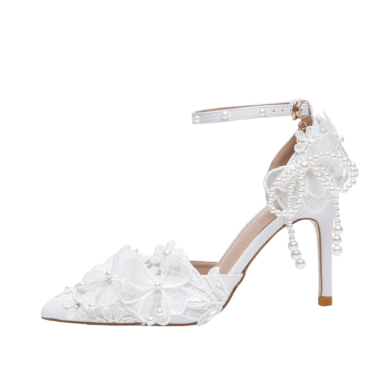 Escarpins-fleurs-blanches-pour-femmes-chaussures-de-mari-e-talons-hauts ...