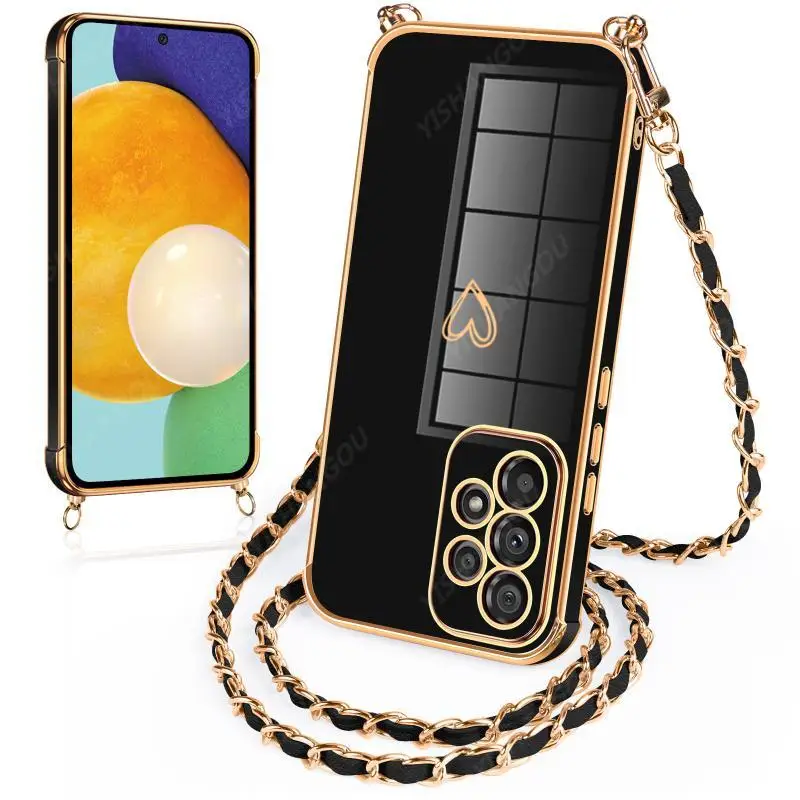 Plating-Chain-Lanyard-Heart-Case-For-Samsung-Galaxy-S23-Plus-S22-S21-FE ...