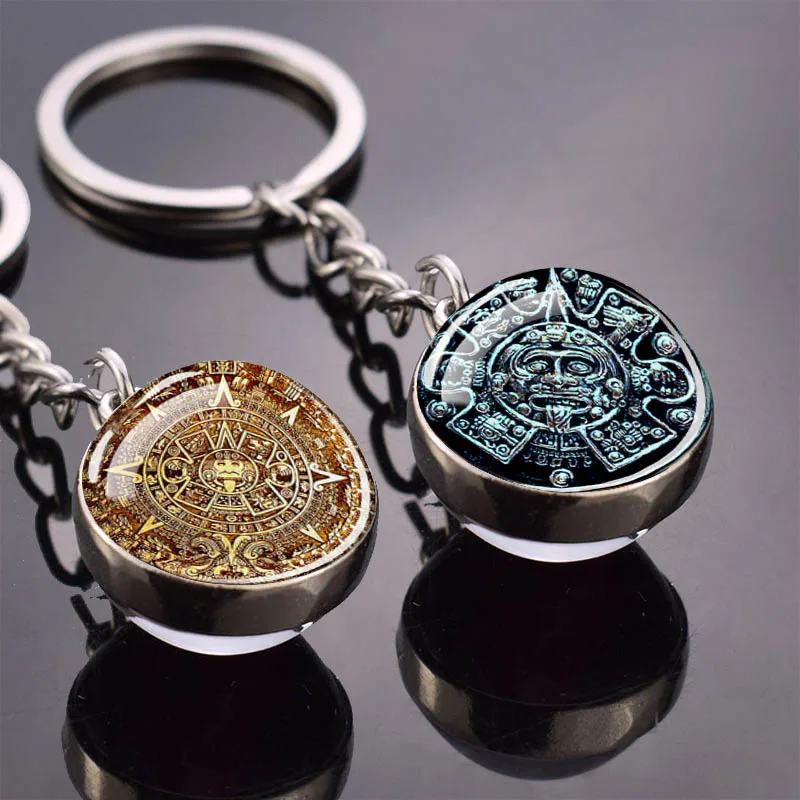 Aztec-Calendar-Keychain-Mexican-Age-Geology-Mayan-Era-Key-Chain-Glass ...