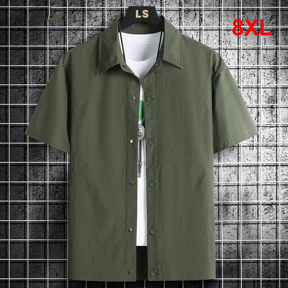 Summer Short Sleeve Shirts Men 8XL Plus Size Shirt Fashion Casual Solid ...