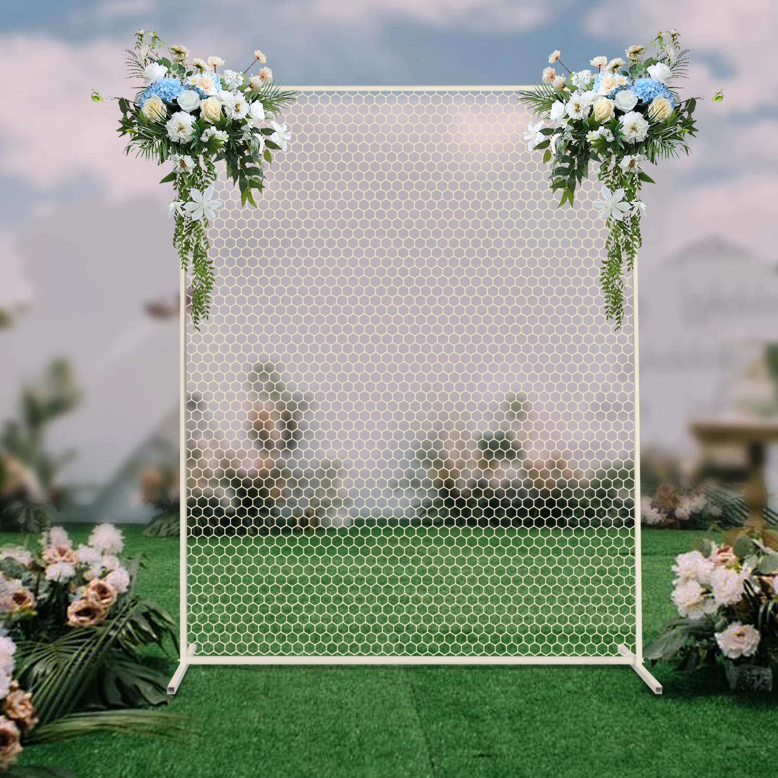 2x1-6m-White-Wedding-Stands-with-Mesh-Rectangular-Iron-Balloon-Stands ...