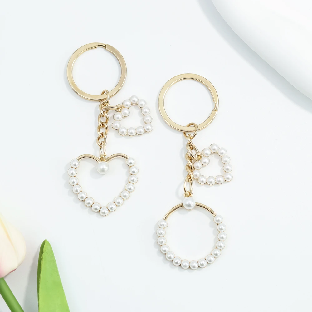 Simple-Imitation-Pearl-Heart-shaped-Keychains-Geometric-Pendant-Keyring ...