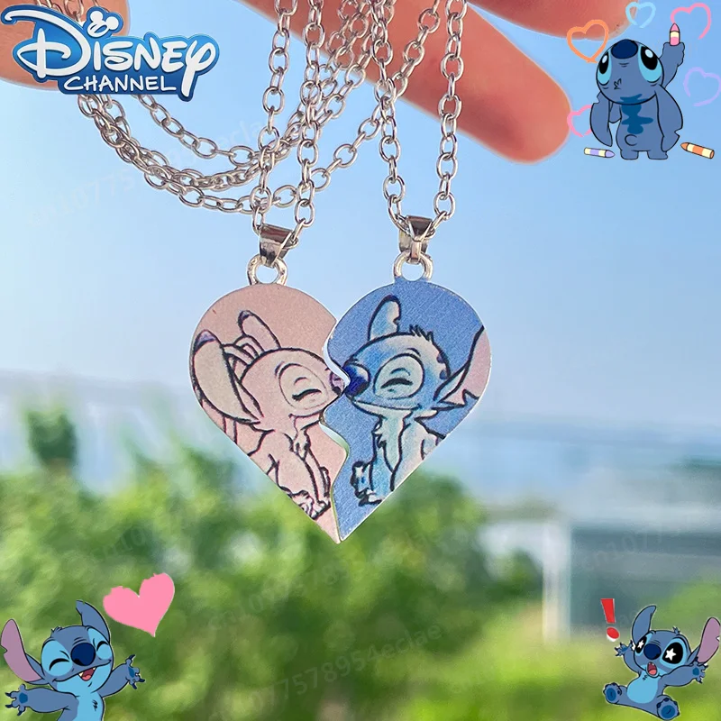 Collar-con-colgante-de-Disney-Stitch-Pink-Angel-Love-collares-magn ...