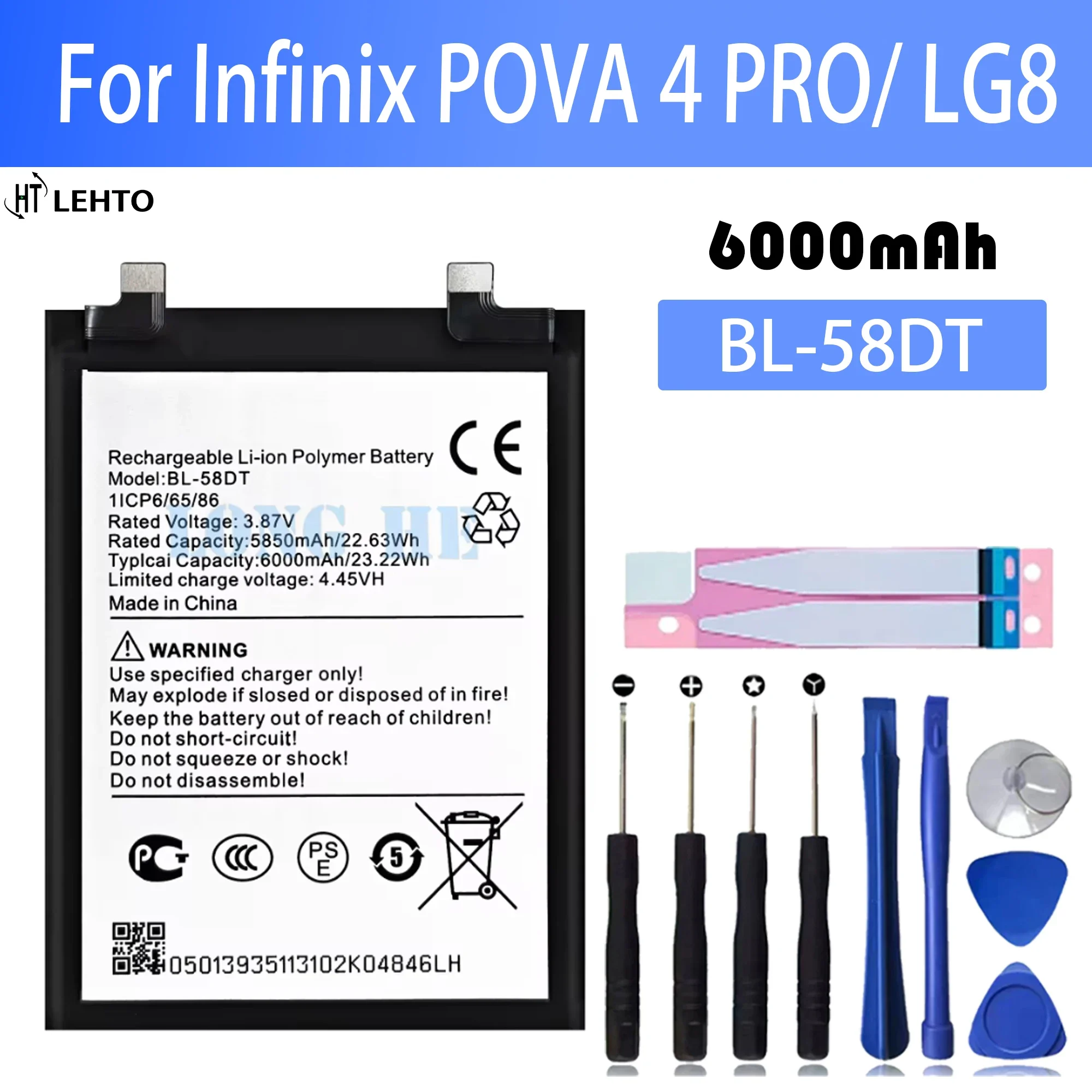 100-New-Original-Battery-BL-58DT-For-Tecno-POVA-4-PRO-LG8-Battery-Free ...