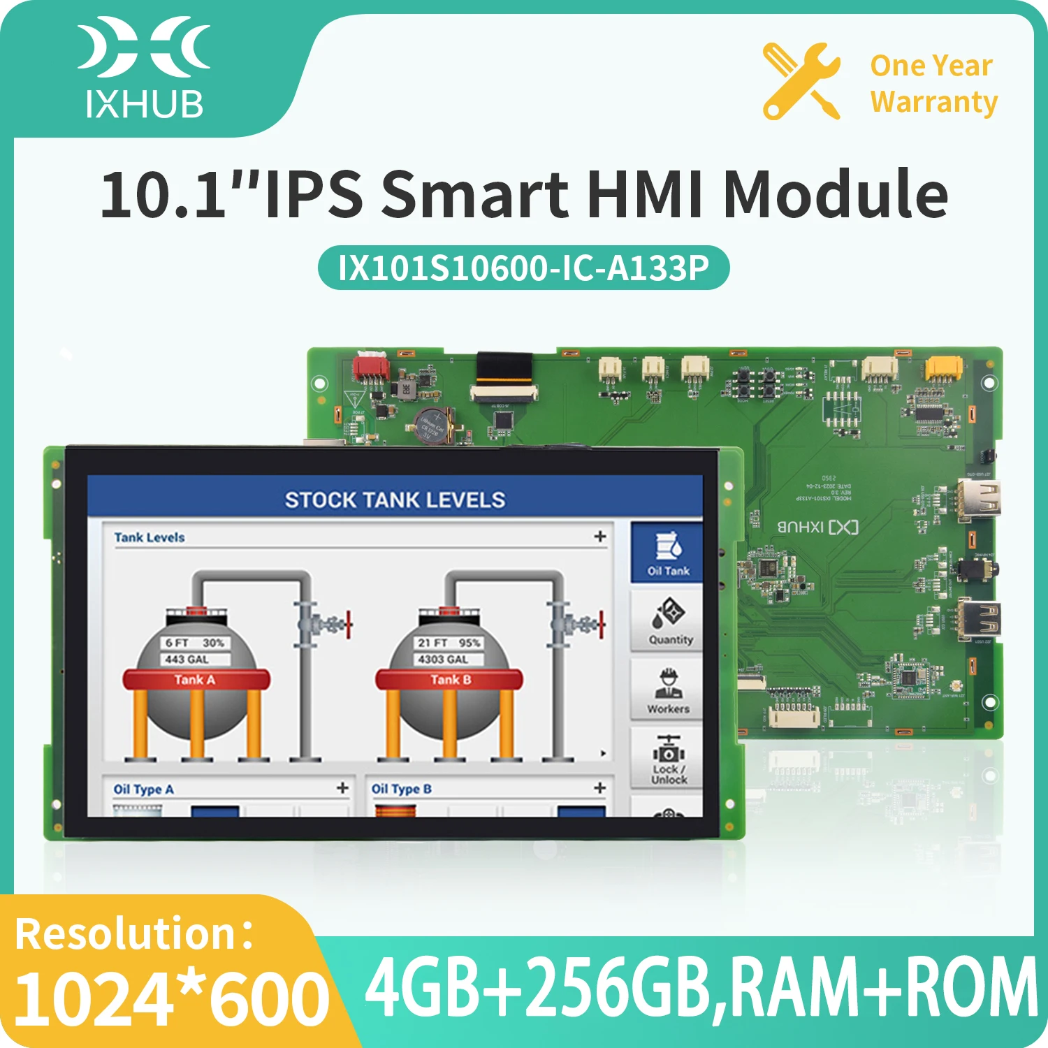 IXHUB 10.1인치 안드로이드/리눅스 스마트 HMI 스크린 IPS CTP LCD 디스플레이 모듈 (안드로이드/리눅스 터치 ...