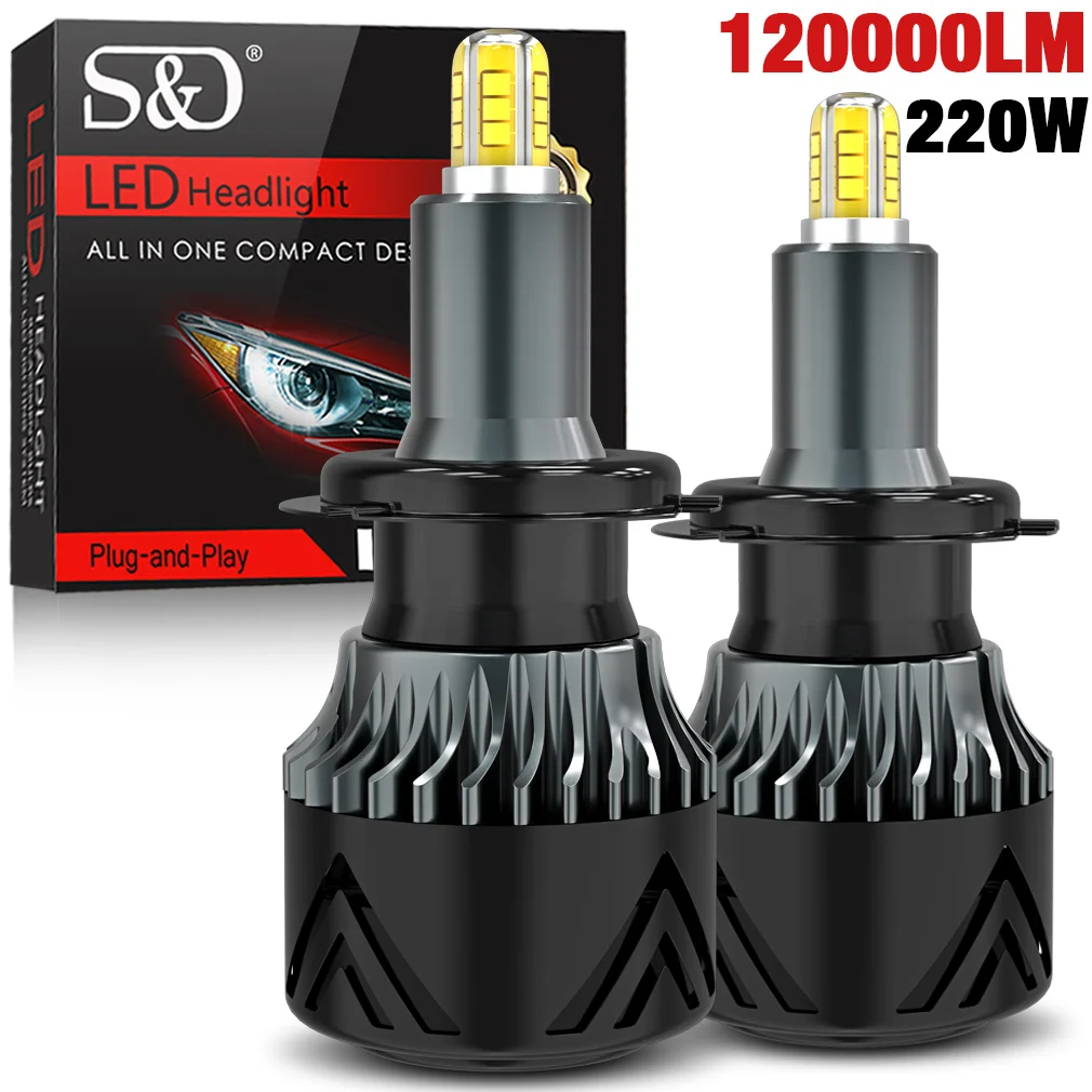 120000LM H7 Led Car Headlight Bulbs 220W 4 sides 3D Canbus H1 H8 H11 ...