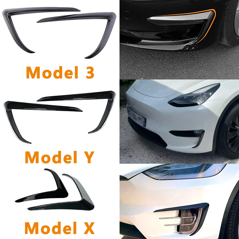 2X-Front-Fog-Lamp-Eyebrow-Wind-Knife-For-Tesla-Model-3-Y-X-2015-2023 ...