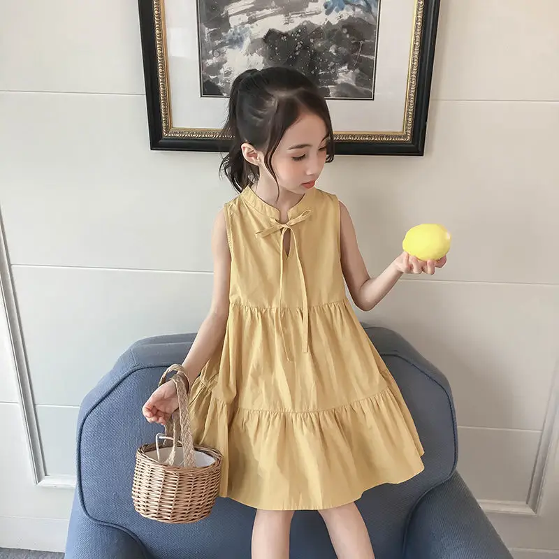 Girls-Summer-Dresses-Sleeveless-Vest-Party-Princess-Yellow-Dress ...