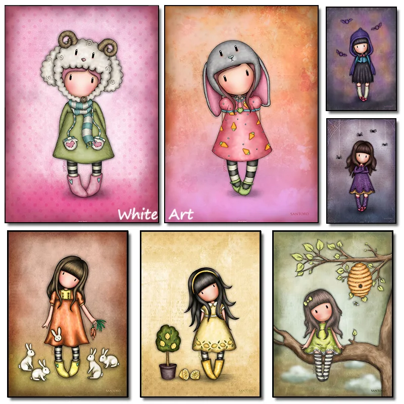 Santoro Gorjuss Cartoon Poster Little Girl Panda Animal Canvas Painting ...