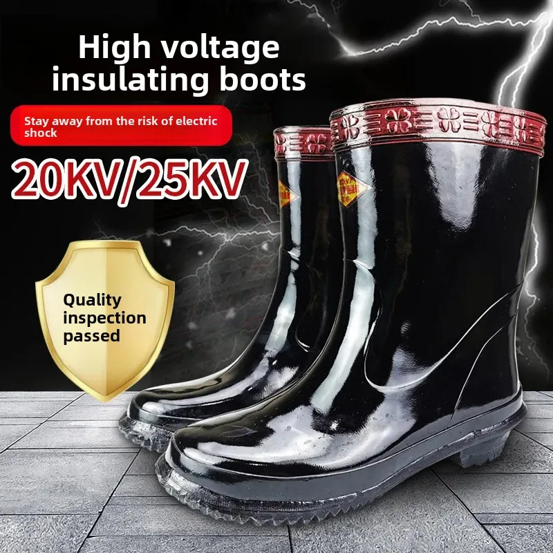 High Voltage Insulated Rubber Rain Boots Men's Mid-Calf Electric Shock ...