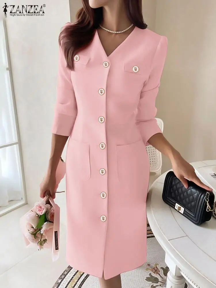 ZANZEA-Woman-Elegant-Solid-Color-Sundress-Fashion-Party-Dress-Autumn ...