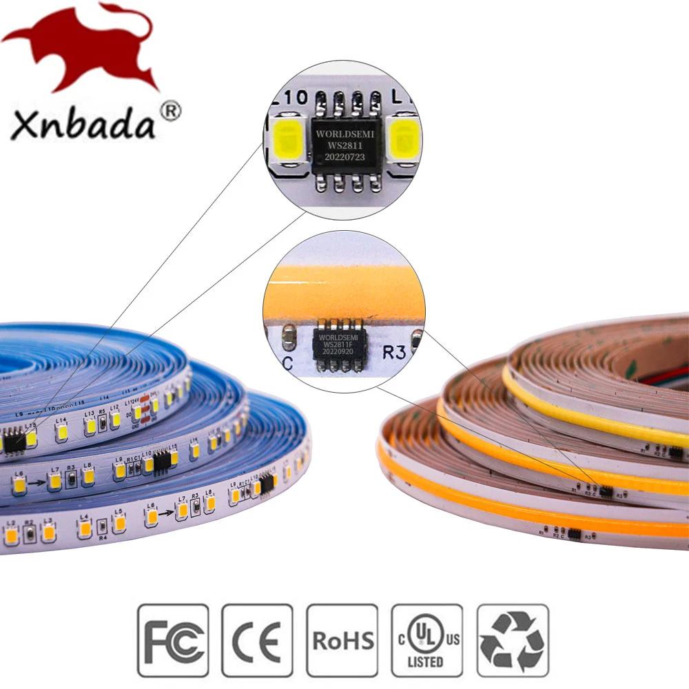 WS2811 2835SMD/COB DIM LED Strip Light Addressable IC DC24V 50W High Density Flexible FOB COB ...